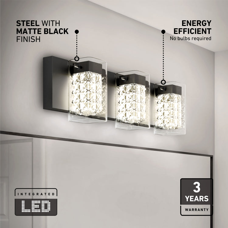 Crystal Cube LED bathroom vanity light 5 CCT black | Artika